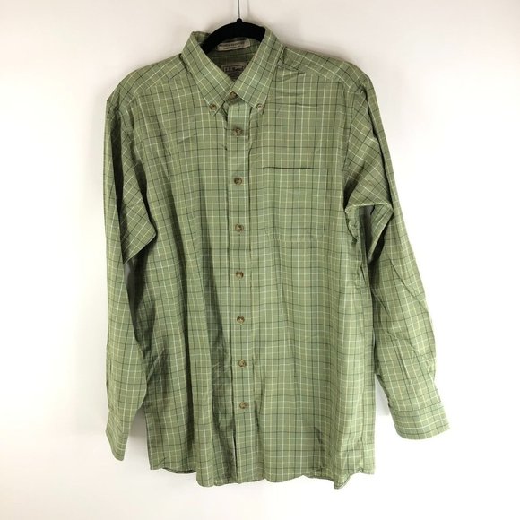 L.L. Bean | Shirts | Ll Bean Mens Button Down Shirt Long Sleeve Plaid Wrinkle Resistant Green M ...